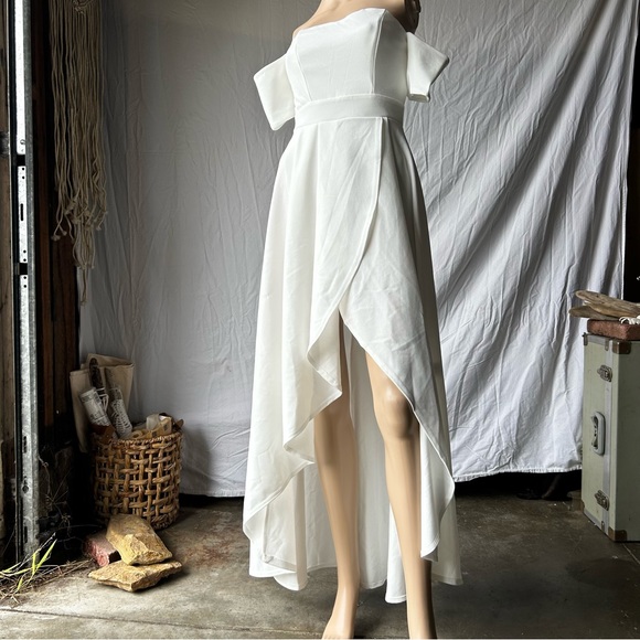 ASOS | Dresses | True Violet White Off Shoulder Tube Hi Low Flowy Dress ...